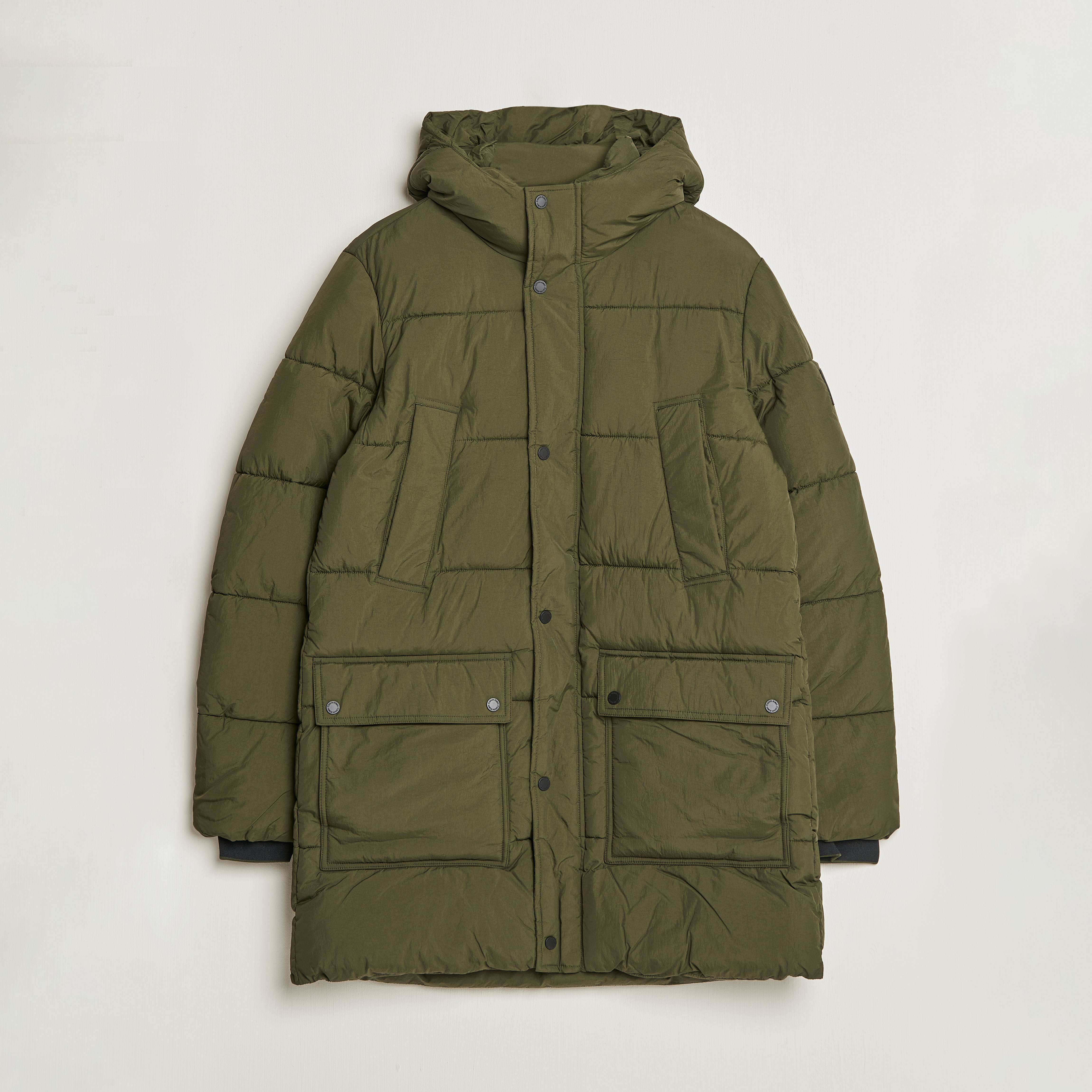 Calvin Klein Crinkle Nylon Long Puffer Jacker Dark Olive at CareOfCarl.com