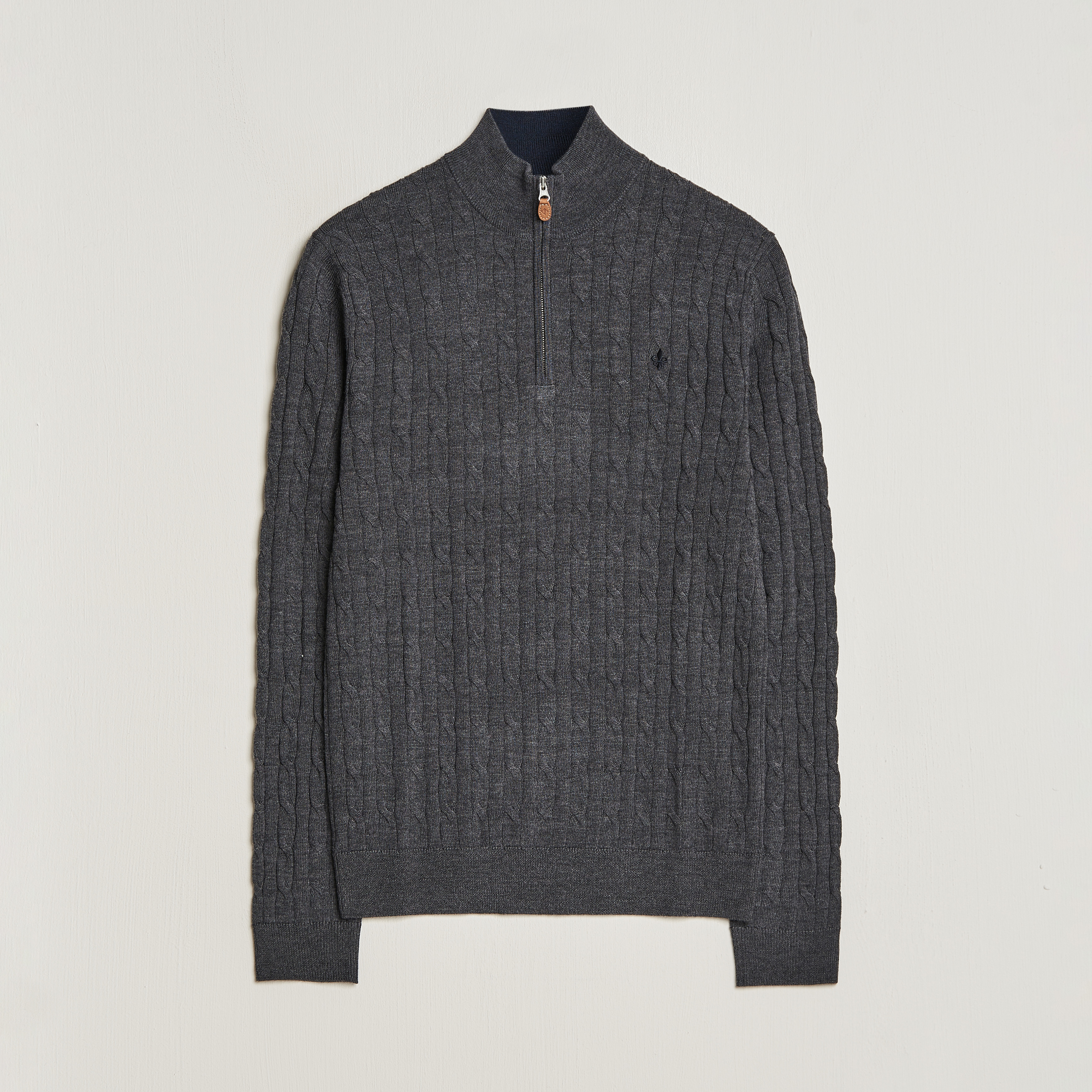 Morris Merino Cable Half Zip Grey at CareOfCarl.com