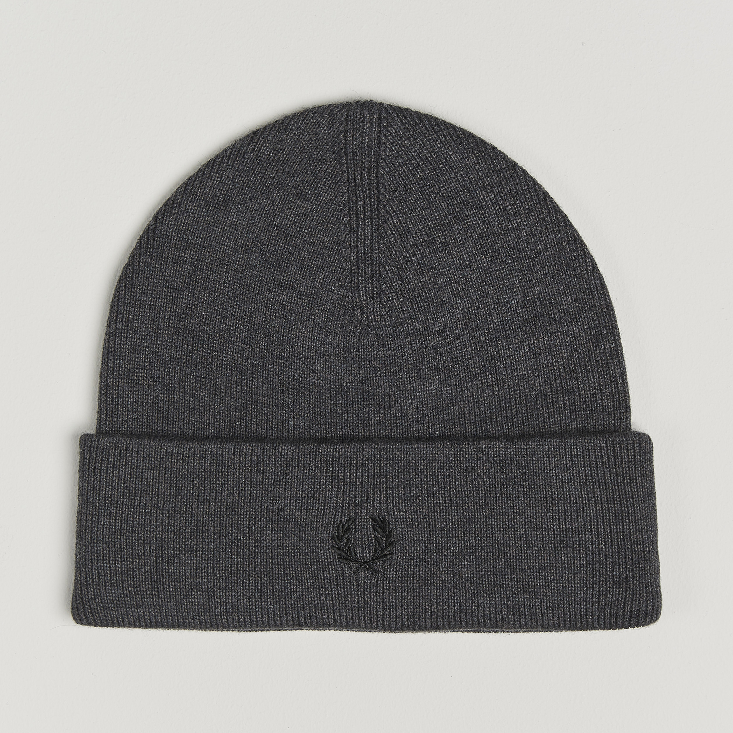 Fred Perry Merino Wool Beanie Dark Grey Marl at CareOfCarl.com