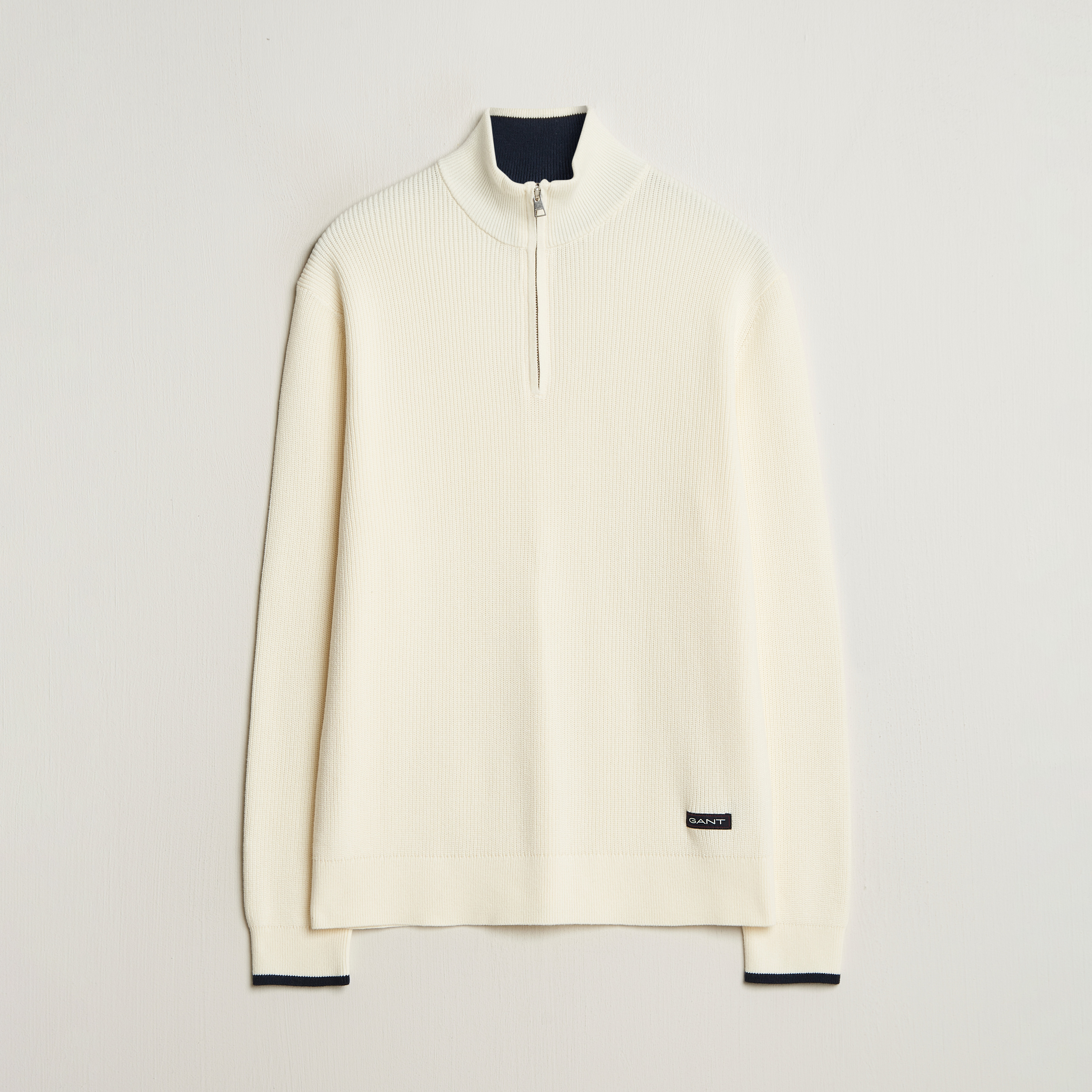 GANT Ribbed Cotton Half Zip Cream at CareOfCarl.com