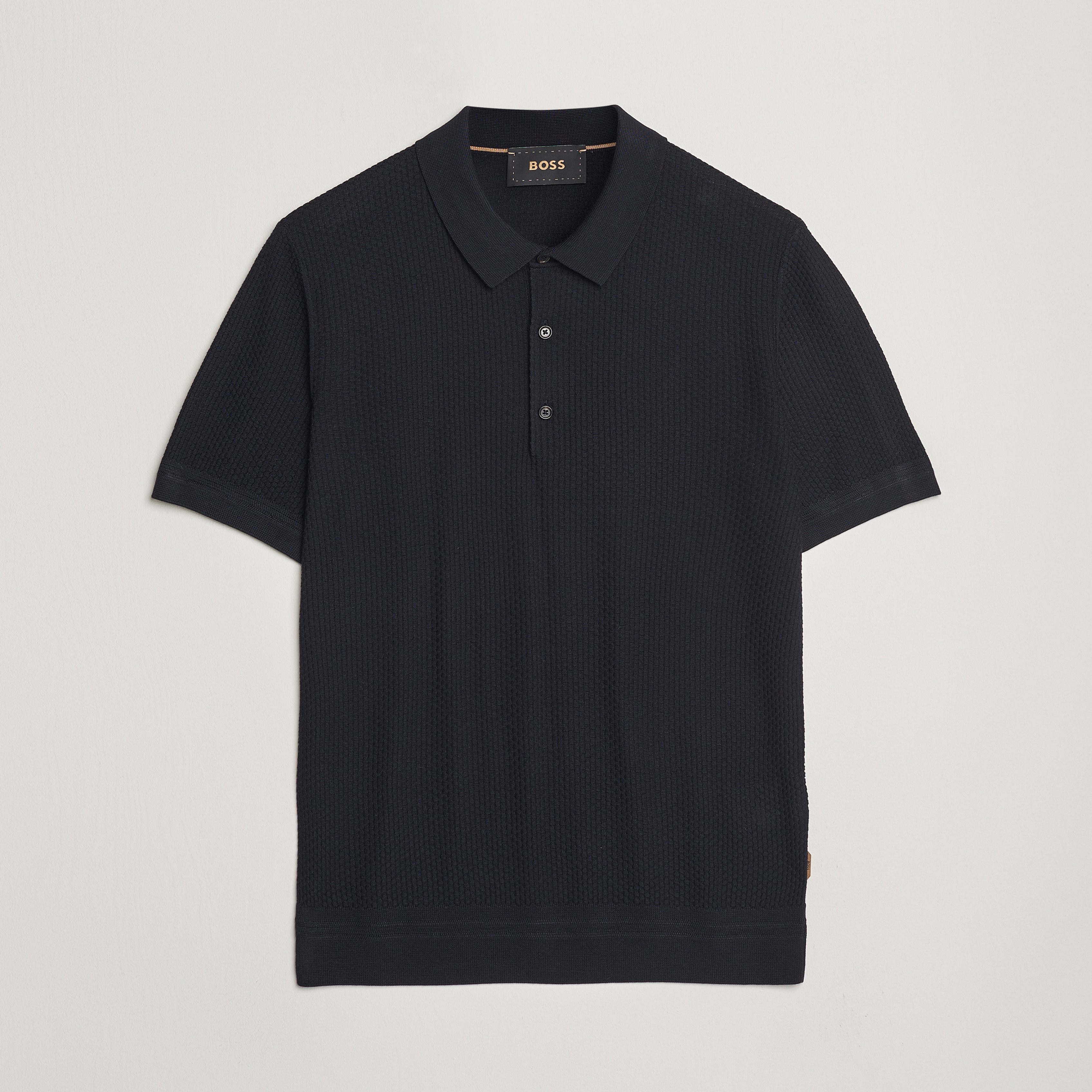 BOSS CAMEL Jeffrey Silk Knitted Polo Dark Blue at CareOfCarl.com