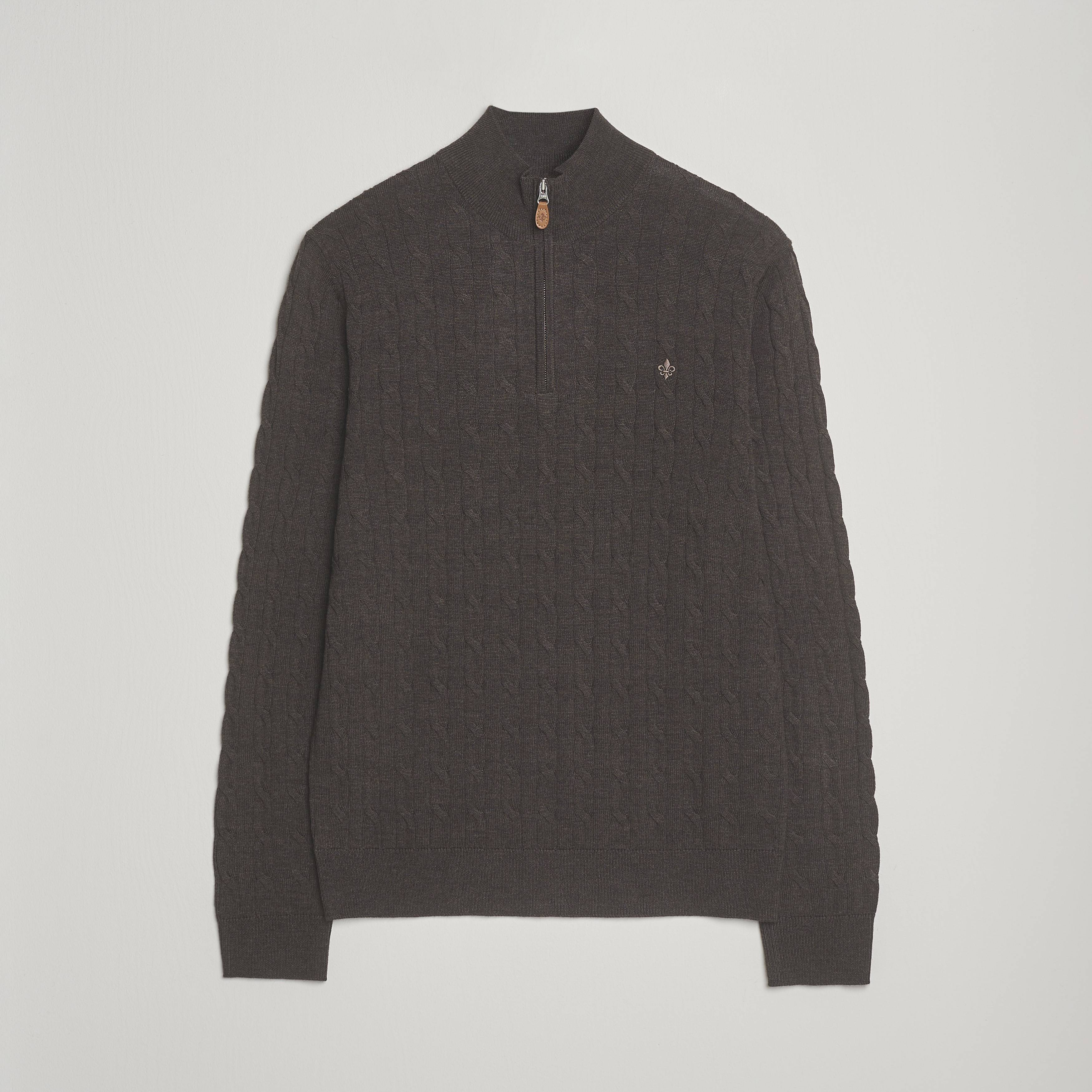 Morris Merino Cable Half Zip Dark Brown at CareOfCarl.com